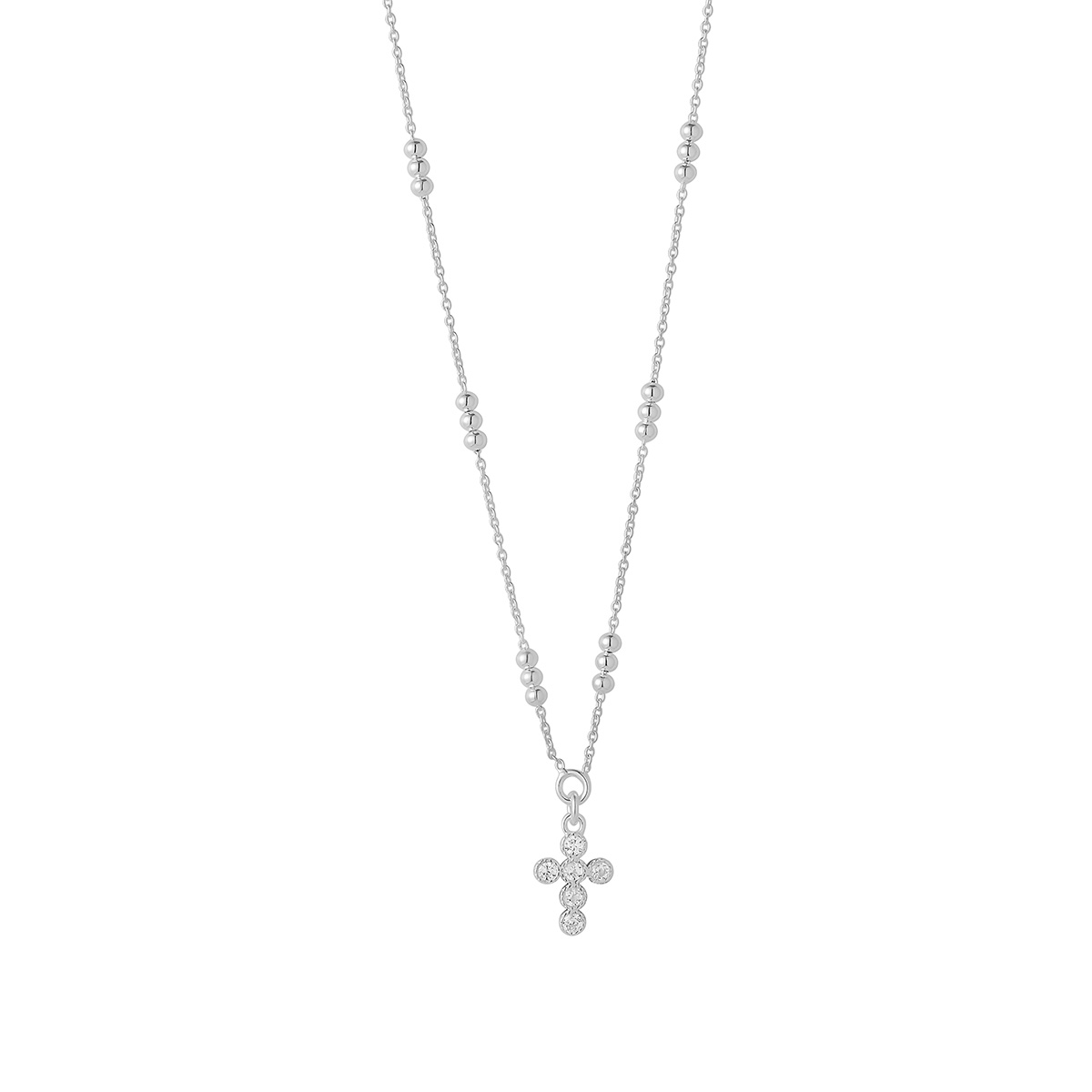 Silver Cubic Zirconia Cross Fancy Ball Chain Pendent - Fallers ...